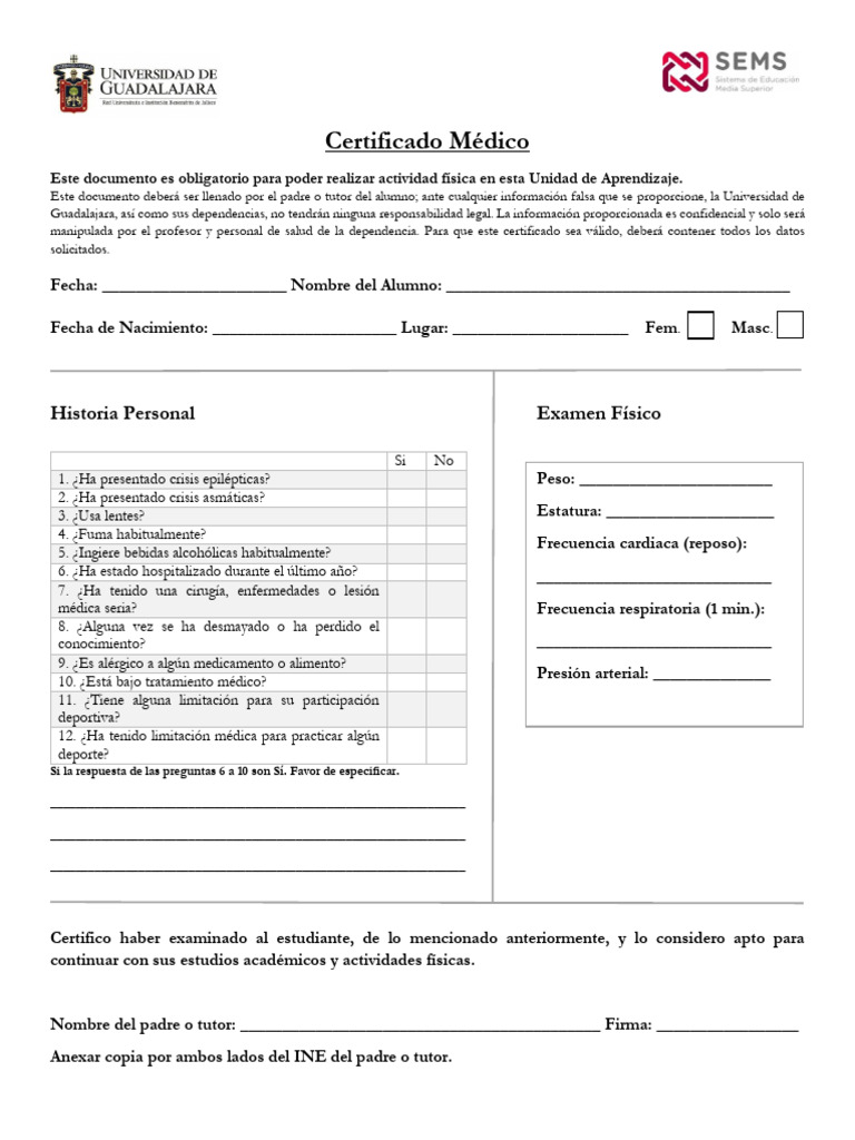 Formato Certificado de Salud | PDF | Ciencias de la Salud | Cuidado de ...