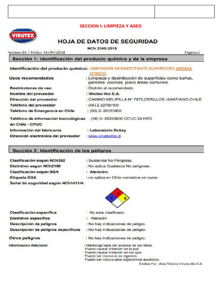 Informe Msds o Ficha Tecnica | PDF