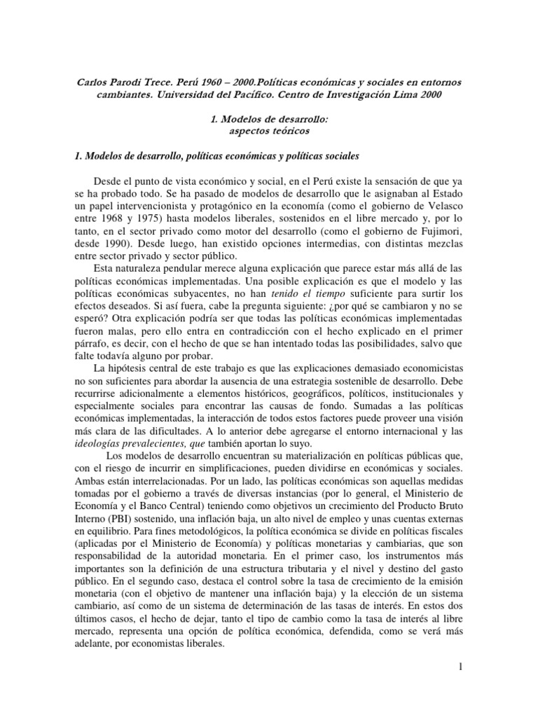 6 Lectura - Carlos Parodi Trece Modelos de Desarrollo en El Perú | PDF