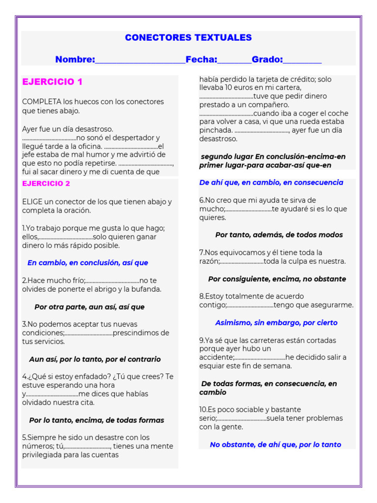 Conectores Textuales | PDF | Juegos y actividades