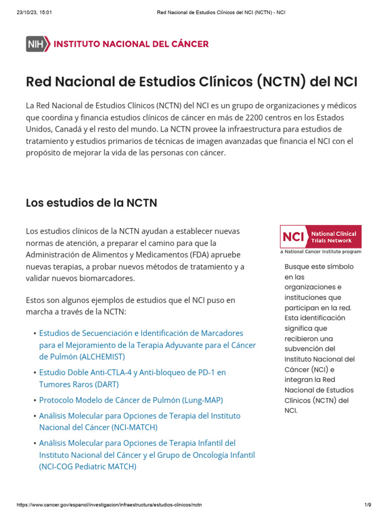 Red Nacional de Estudios Clínicos del NCI (NCTN) - NCI | PDF | Cáncer | Terapia de radiación