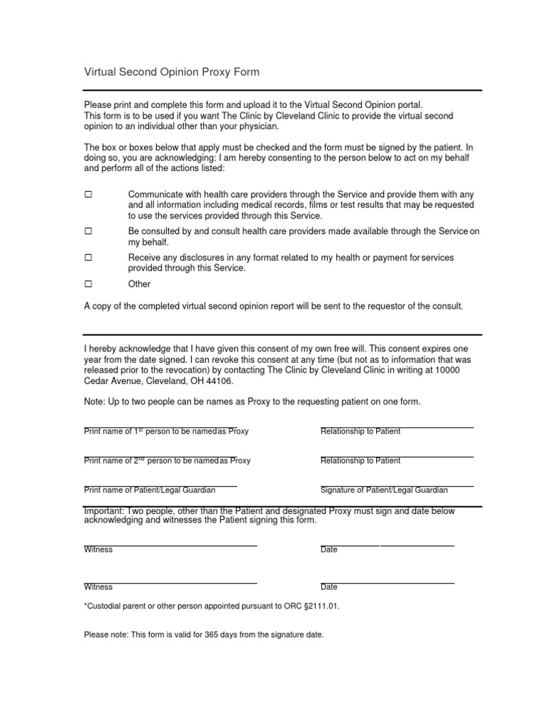 Virtual Second Opinion Proxy Form | PDF