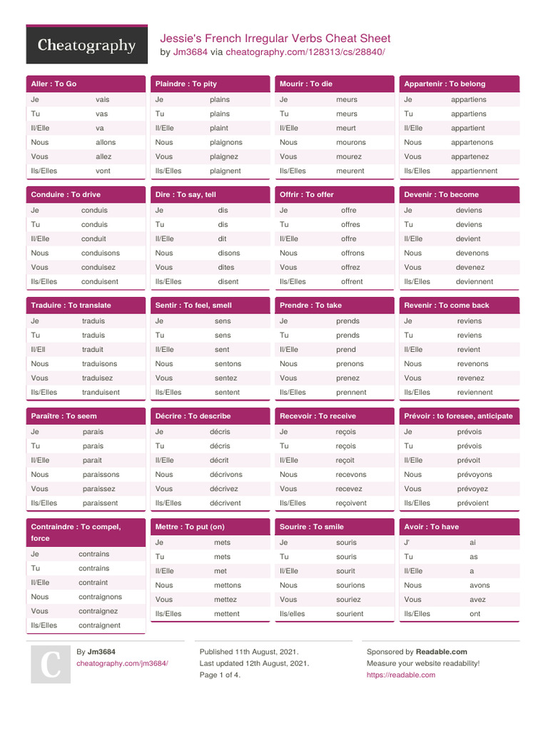 Jm3684 Jessie S French Irregular Verbs | PDF | Arts du langage et ...