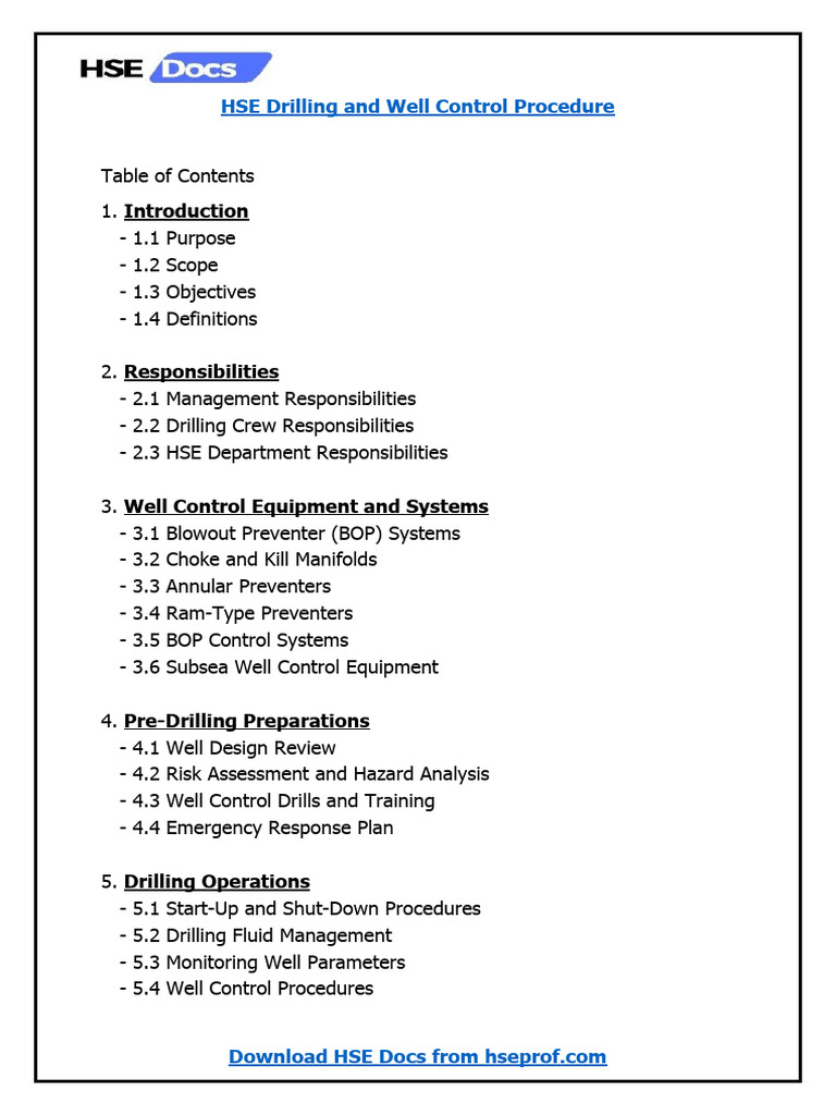 HSE Drilling and Well Control Procedure | PDF