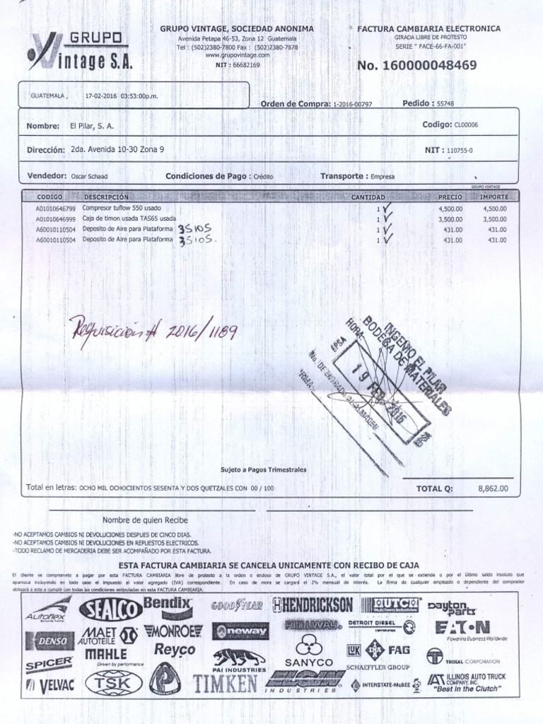 Cotización Requi # 2016-1189 Vintage | PDF