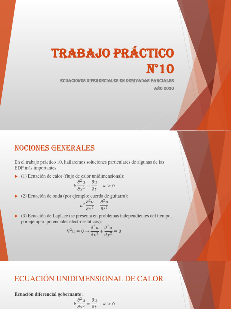 TP10 - Ecuación - Unidimensional de Calor | PDF | Ecuaciones | Ecuación diferencial parcial