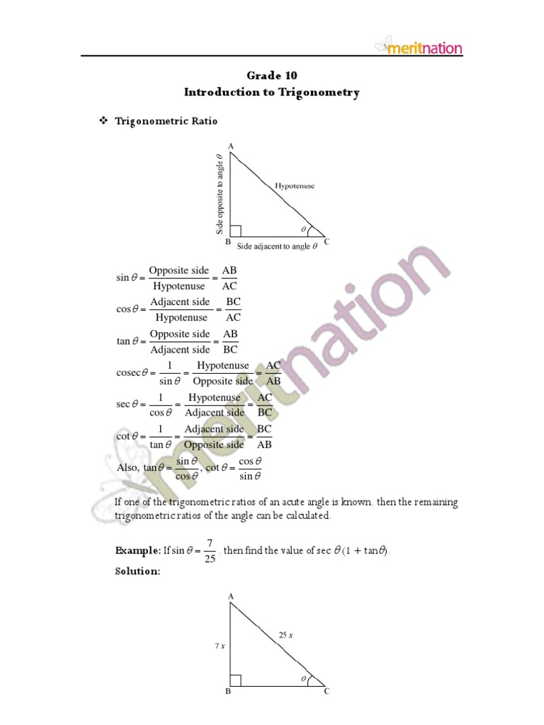 Grade 10 Introduction To Trigonometry: Trigonometric Ratio | PDF