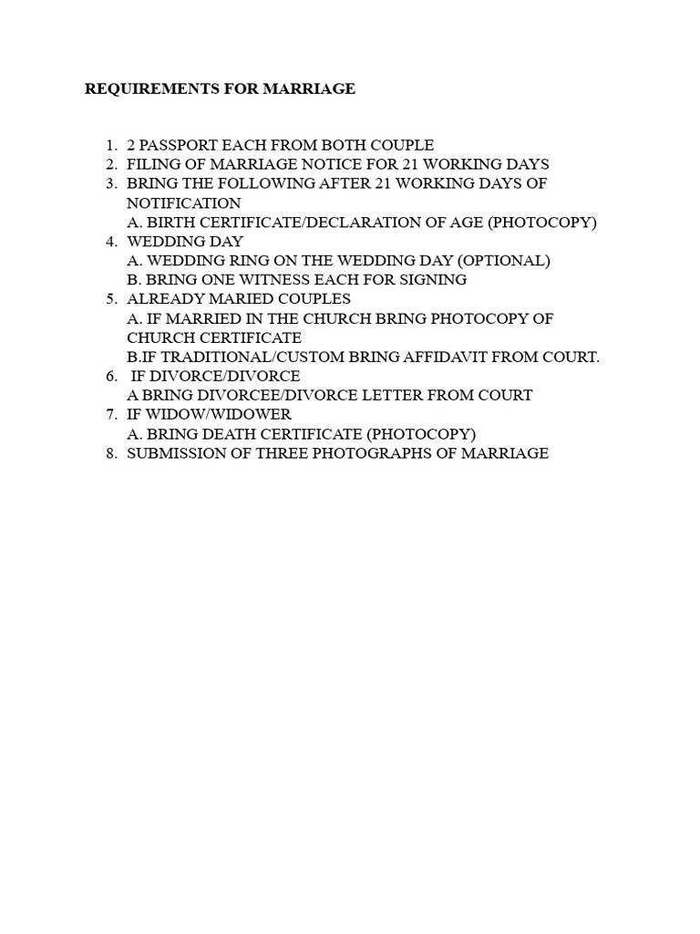 Marriage Requirements Checklist | PDF