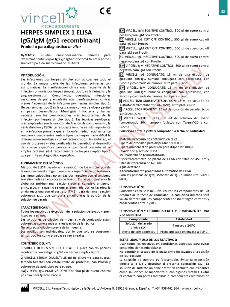GM1012 HERPES SIMPLEX 1 ELISA IgG IgM - ES - 03.14 | PDF | Elisa ...