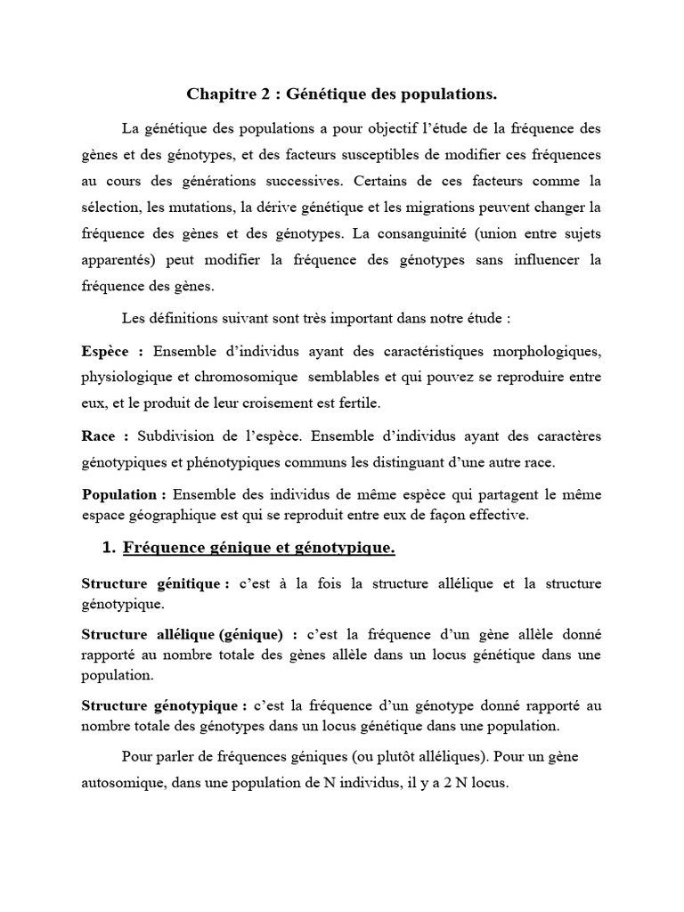 Chapitre 2 Génitique Des Populations Partie2 | PDF