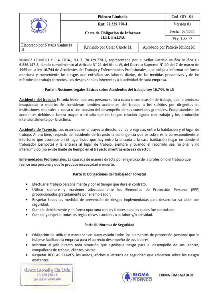 OD-01 - Obligacion de Informar Guardia de Seguridad (v1-09.2023) | PDF ...