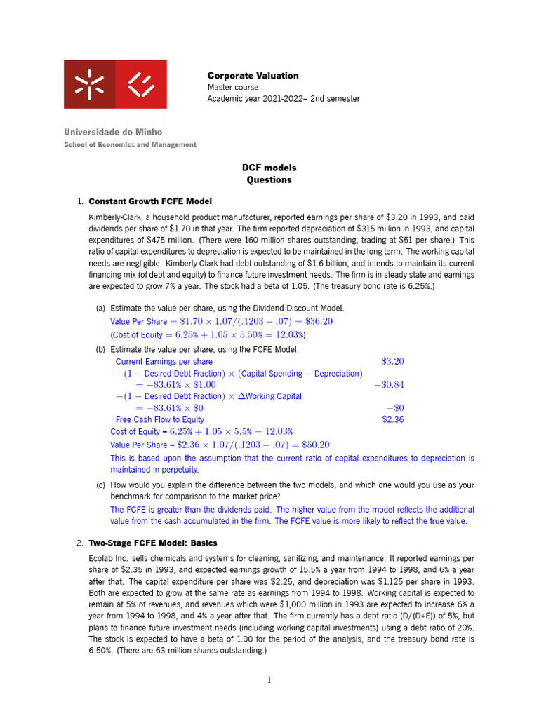 3 DCF - Models Solutions | PDF | Finance & Money Management | Computers