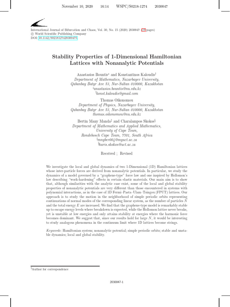 Stability Properties of 1-Dimensional Hamiltonian Lattices With ...