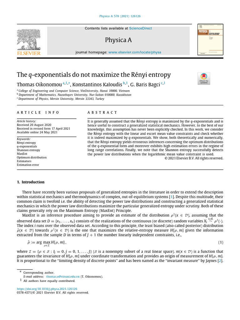 Rényi Entropy and q-Exponentials Analysis | PDF | Mathematical ...