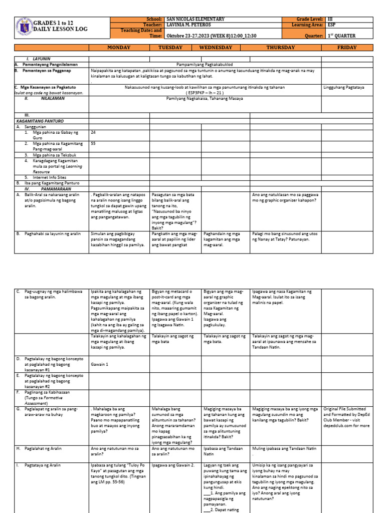 DLL Esp-3 Q1 W8 | PDF