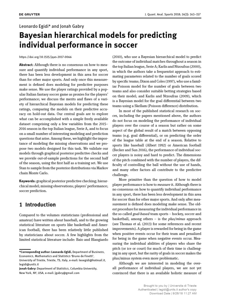 Bayesian Hierarchical Models For Predicting Individual Performance In