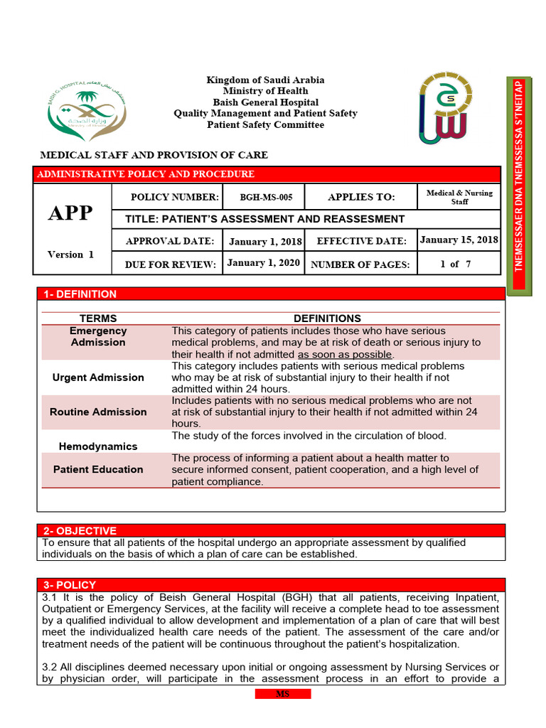 Patient Assessment Policy Guide | PDF | Wellness | Science & Mathematics