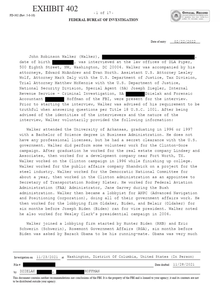 Rob Walker FBI FD 302 | PDF