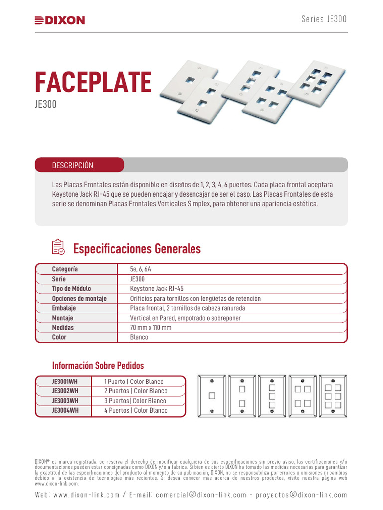 Ficha Tecnica Faceplate | PDF
