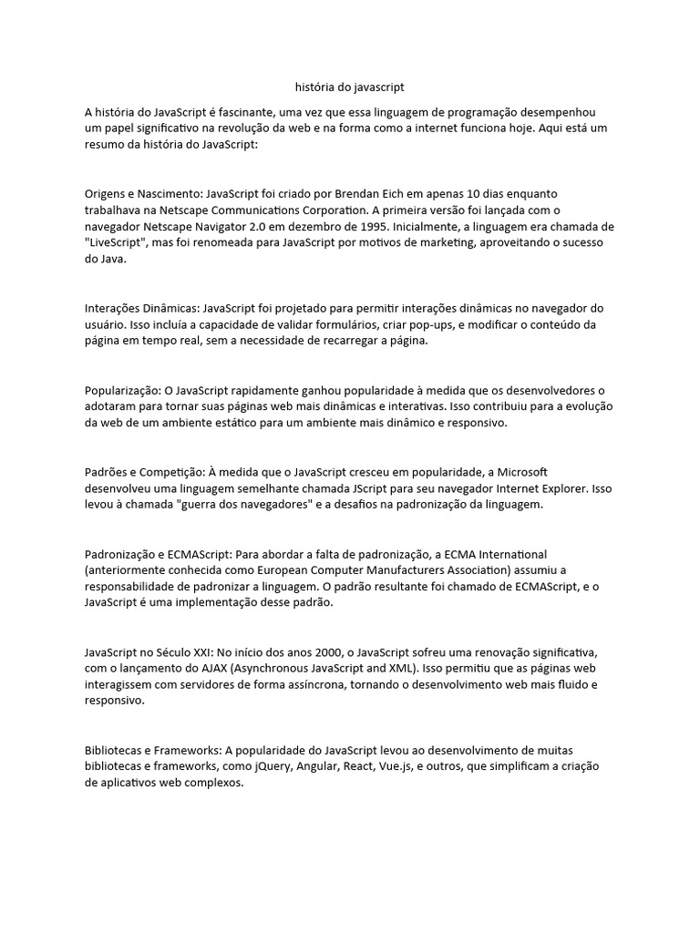 História Do Javascript Pdf Script Java Rede Mundial De Computadores 