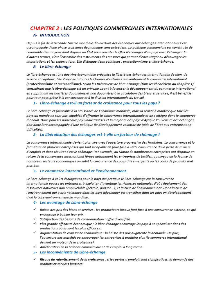 Chapitre 2 Les Politiques Commerciales Internationales | PDF