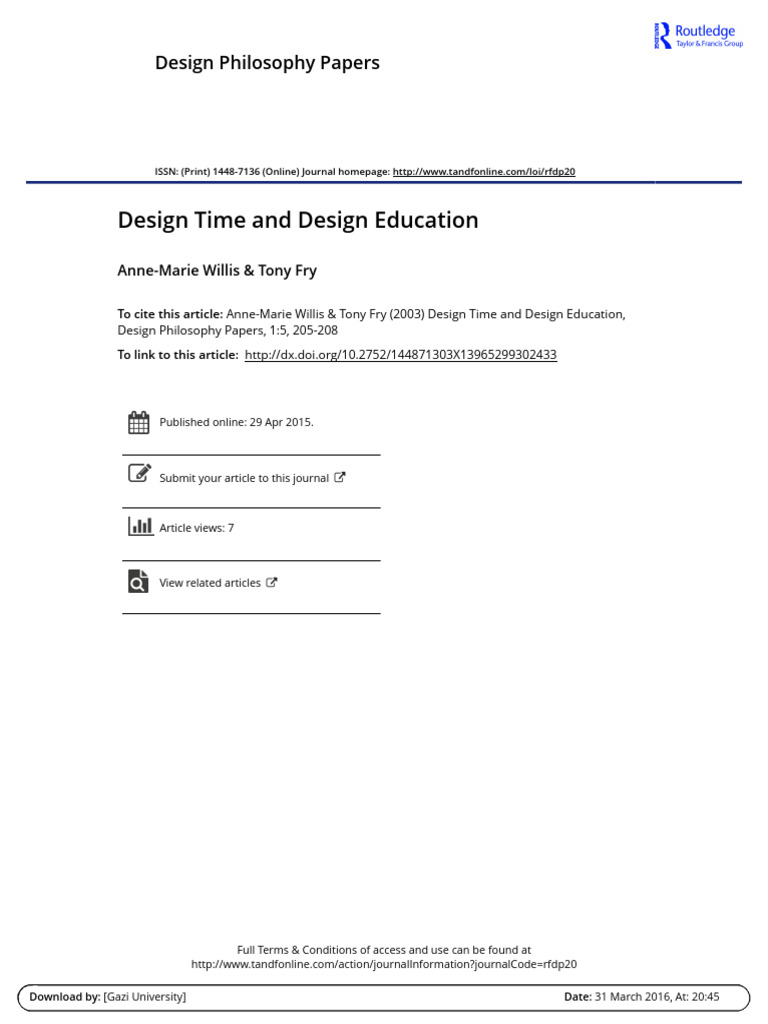 Design Time and Design Education - Anne-Marie Willis & Tony Fry | PDF