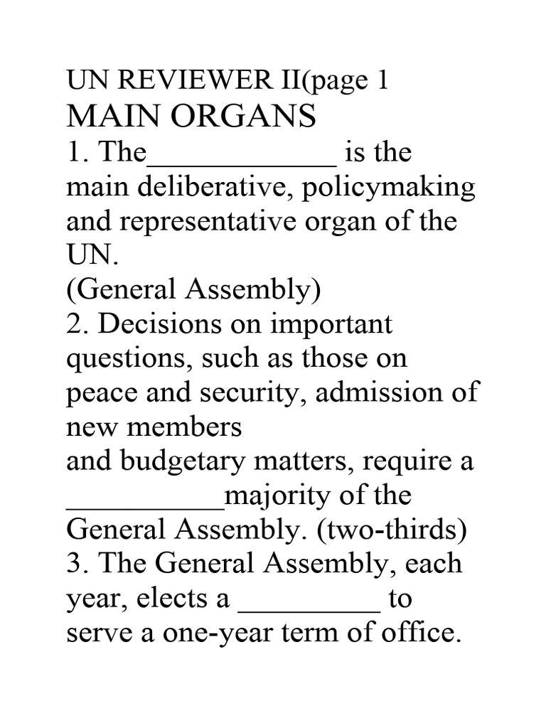 Overview of UN Main Organs and Functions | PDF | United Nations ...