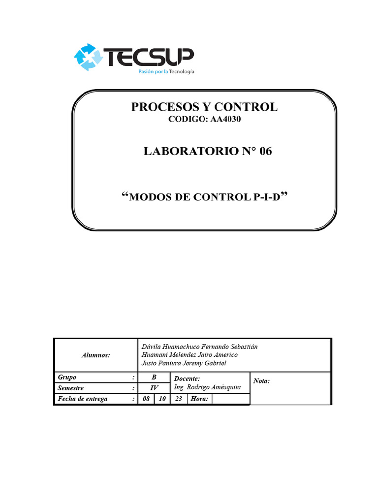 Laboratorio 06 - Modos de Control-Grupo N°3-4C5B | PDF | Teoría de control | Ingenieria Eléctrica