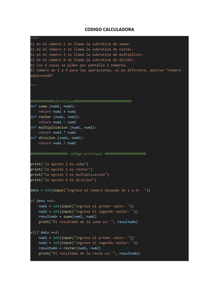 CODIGO CALCULADORA | PDF