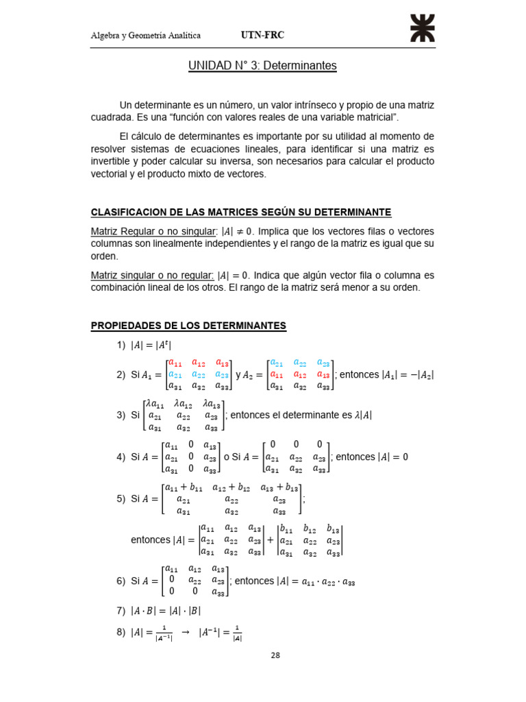 Unidad 3 - Determinante | PDF | Determinante | Matriz (Matemáticas)