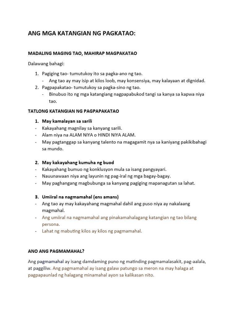 Ang Mga Katangian NG Pagkatao Outline | PDF