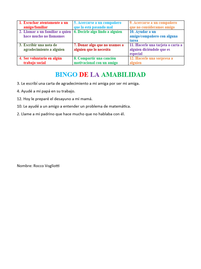 (Template) BINGO DE LA AMABILIDAD | PDF