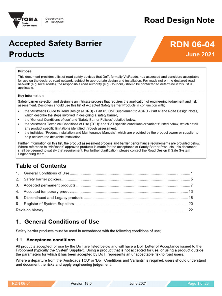 Road Design Note 0604 Accepted Safety Barrier Products v18 | PDF