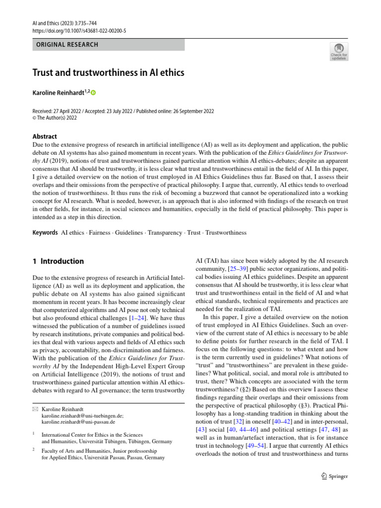 S43681-022-00200-5-Trust and Trustworthiness in AI Ethics | PDF | Artificial Intelligence ...