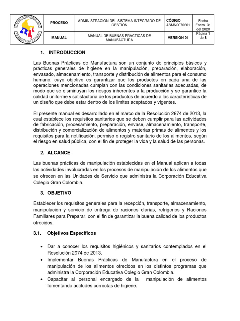 Manual de BPM | PDF | Alimentos | Seguridad alimenticia