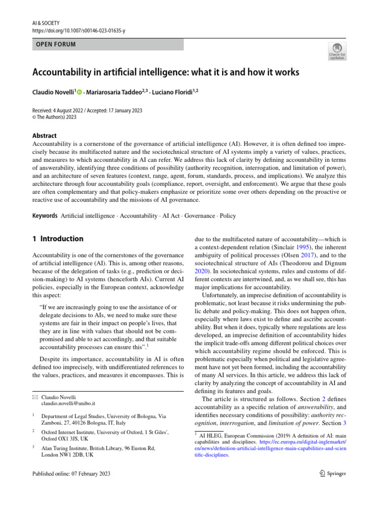 S00146-023-01635-Y-Accountability in Artificial Intelligence What It Is and How It Works ...