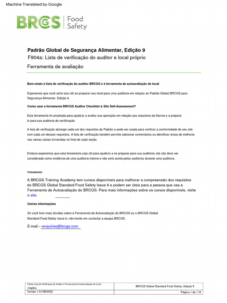 BRC v.9 Auditor Checklist | PDF | Análise de perigos e pontos críticos ...