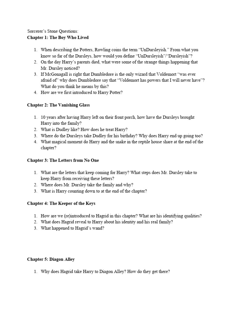 Sorcerer's Stone Reading Guide PDF | PDF | Contemporary Fantasy Novels ...