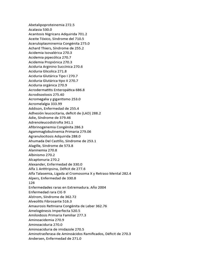 Listado Enfermedades Raras | PDF
