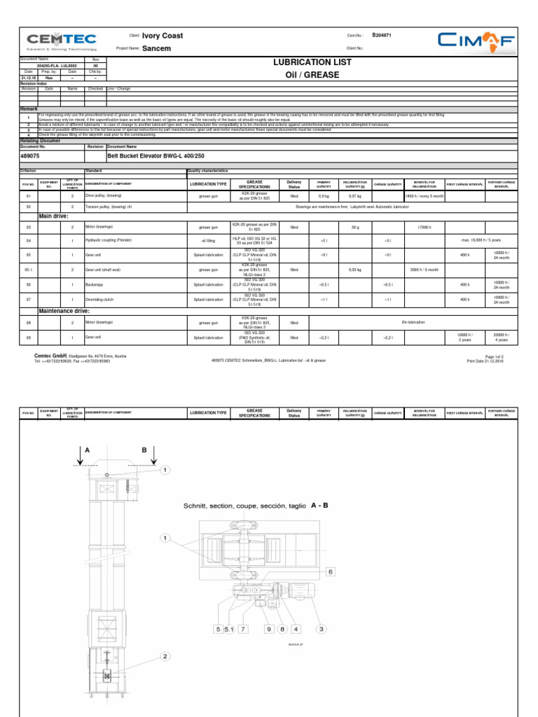 CEMTEC Schmierliste - BWG-L | PDF | Bearing (Mechanical) | Lubricant
