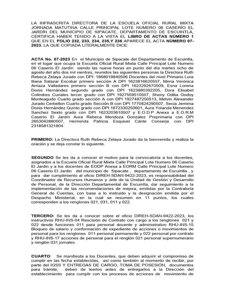 Modelo de Acta Escuelas | PDF