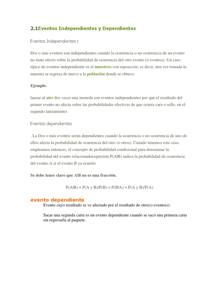 Eventos Independientes y Dependientes y Probabilidad Condicional | PDF ...