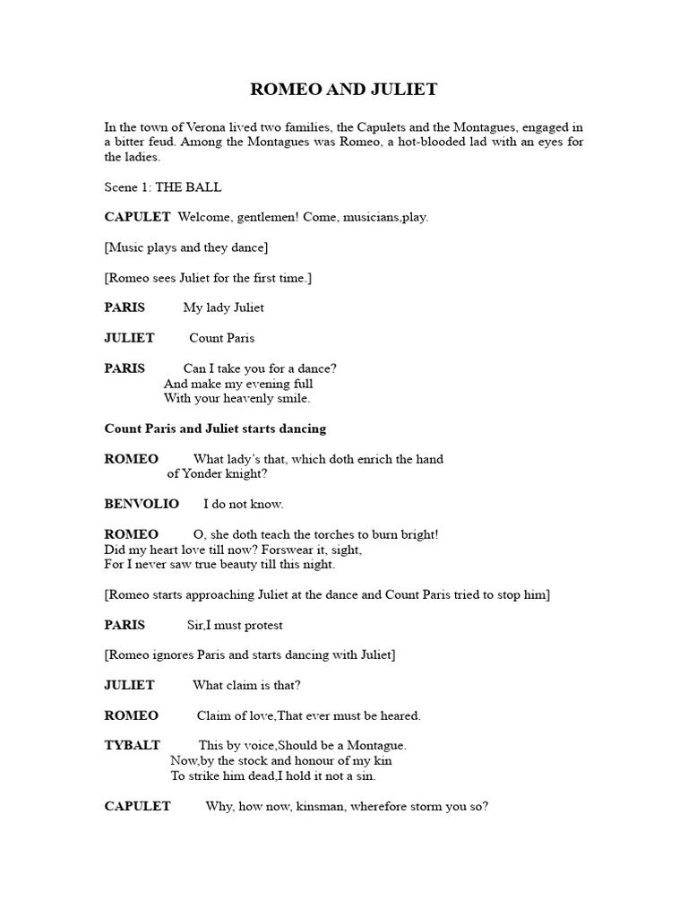 Romeo and Juliet Scene 1 Incomplete | Download Free PDF | Characters In ...