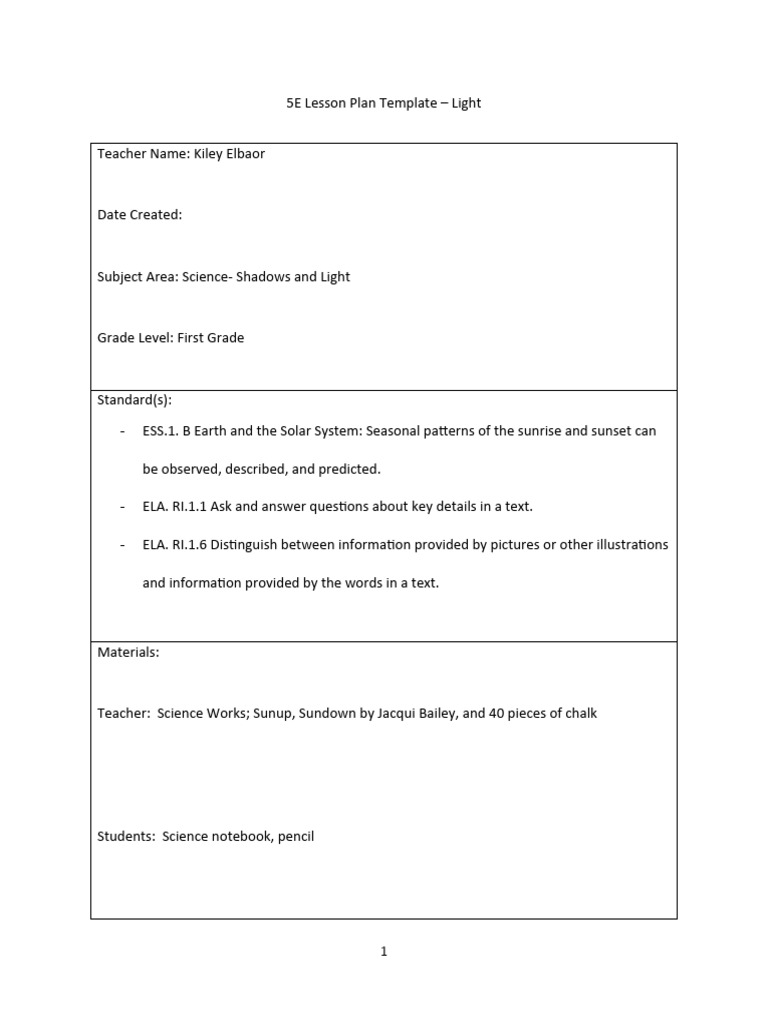 Shadows Lesson 1 | PDF | Science | Understanding
