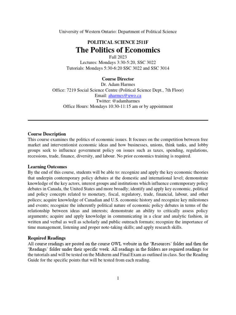2023 Fall Politics of Economics Outline | PDF | Turnitin | Economics