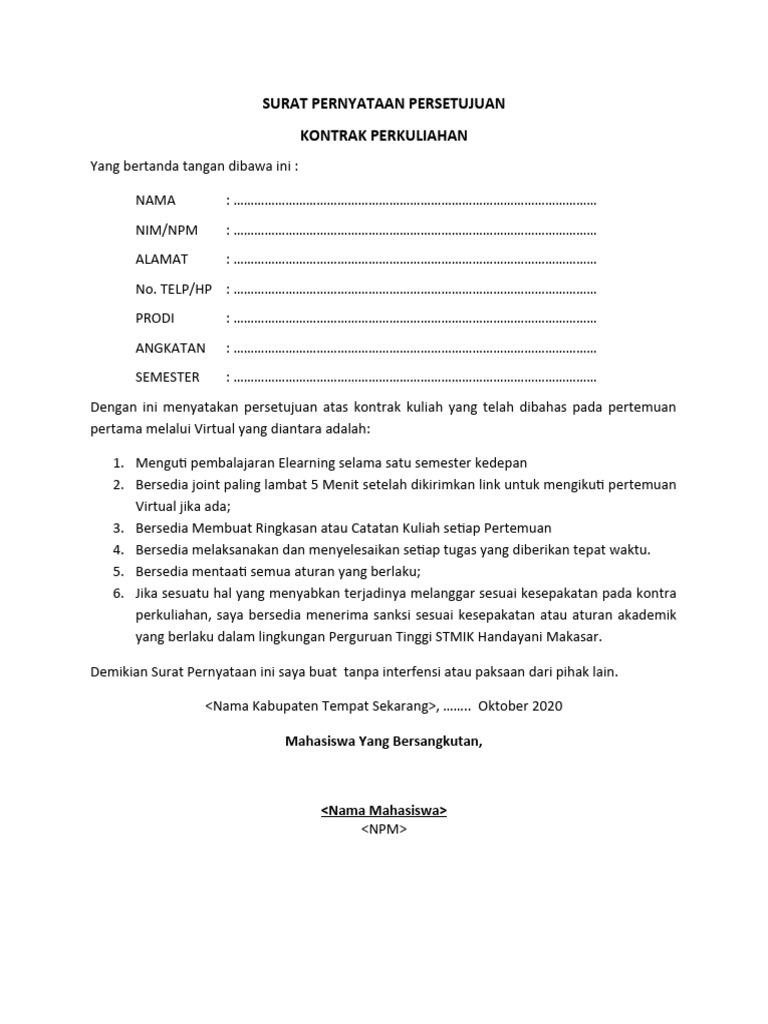 Template Surat Pernyataan Persetujuan | PDF