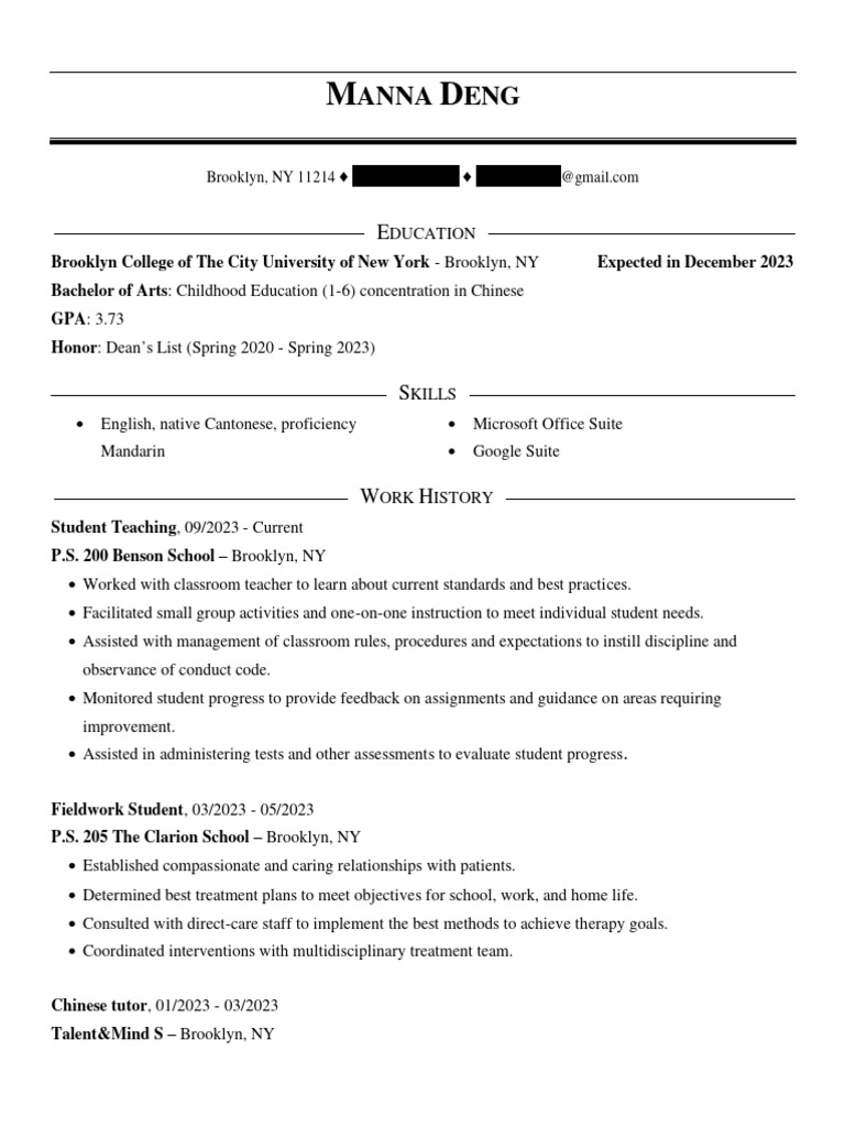 Manna Deng Resume | PDF | Teachers | Cognition
