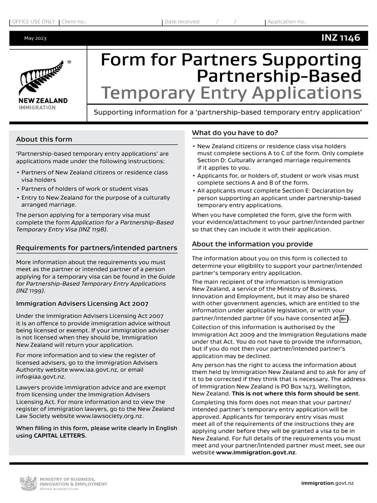 Inz 1146 Form For Partners - April 2016 - Fa - Web | PDF | Travel Visa ...