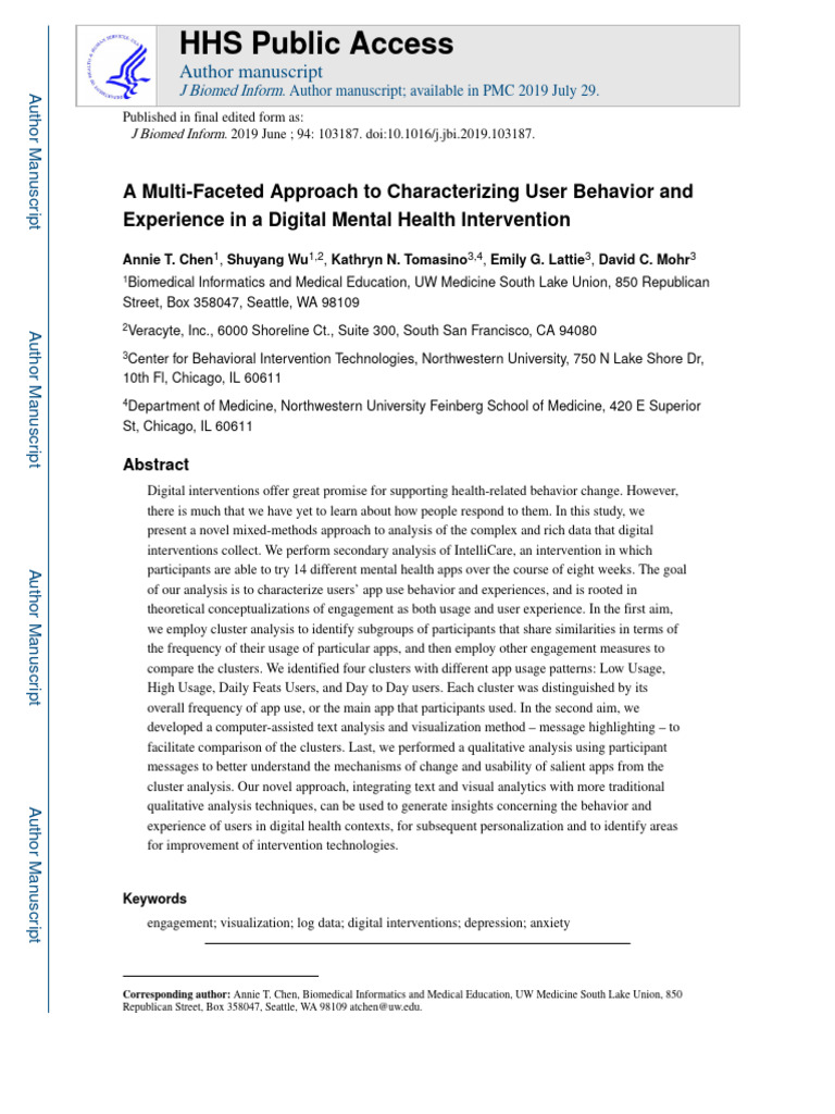 User Behavior in Digital Mental Health Apps | PDF | Usability ...