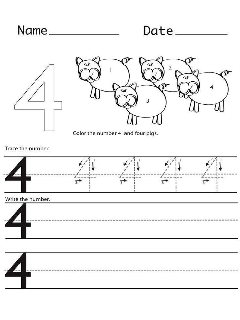 Printable Number 4 Worksheets For Kindergarten - Kidsworksheetfun D3F | PDF